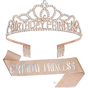 Birthday Princess Crown & Birthday Sash, Birthday Girl Crown Birthday Tiara for Women Birthday Decorations Birthday Crown and Sash for Girls Princess Birthday Gifts