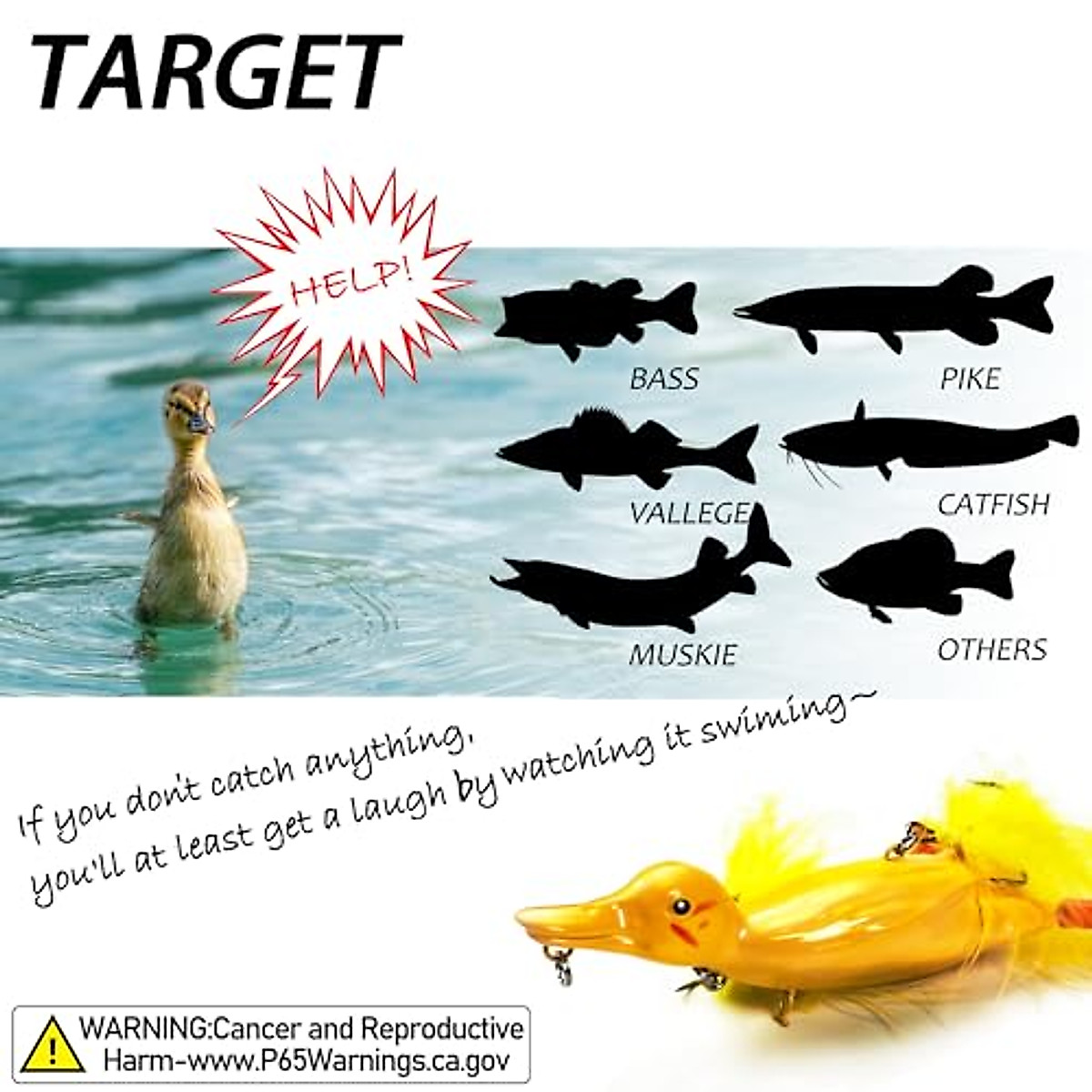 Duck Lure Topwater Fishing Lures Kit for Bass, VMSIXVM 4.75in Baby Duckling Floating Artificial Bait with Splashing Feet and Rooster Bait Tails, Propeller Duck Hard Swimbait for Freshwater Saltwater