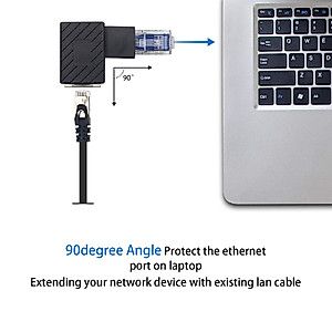Duttek Ethernet Adapter 90 Degree, Right Angled RJ45 Male to Female Ethernet Extender Adapter, Cat5e/Cat6 RJ45 Ethernet, for Modem, Router, PC, Network Printer, Laptop, LAN, Switch, etc 2 Pack