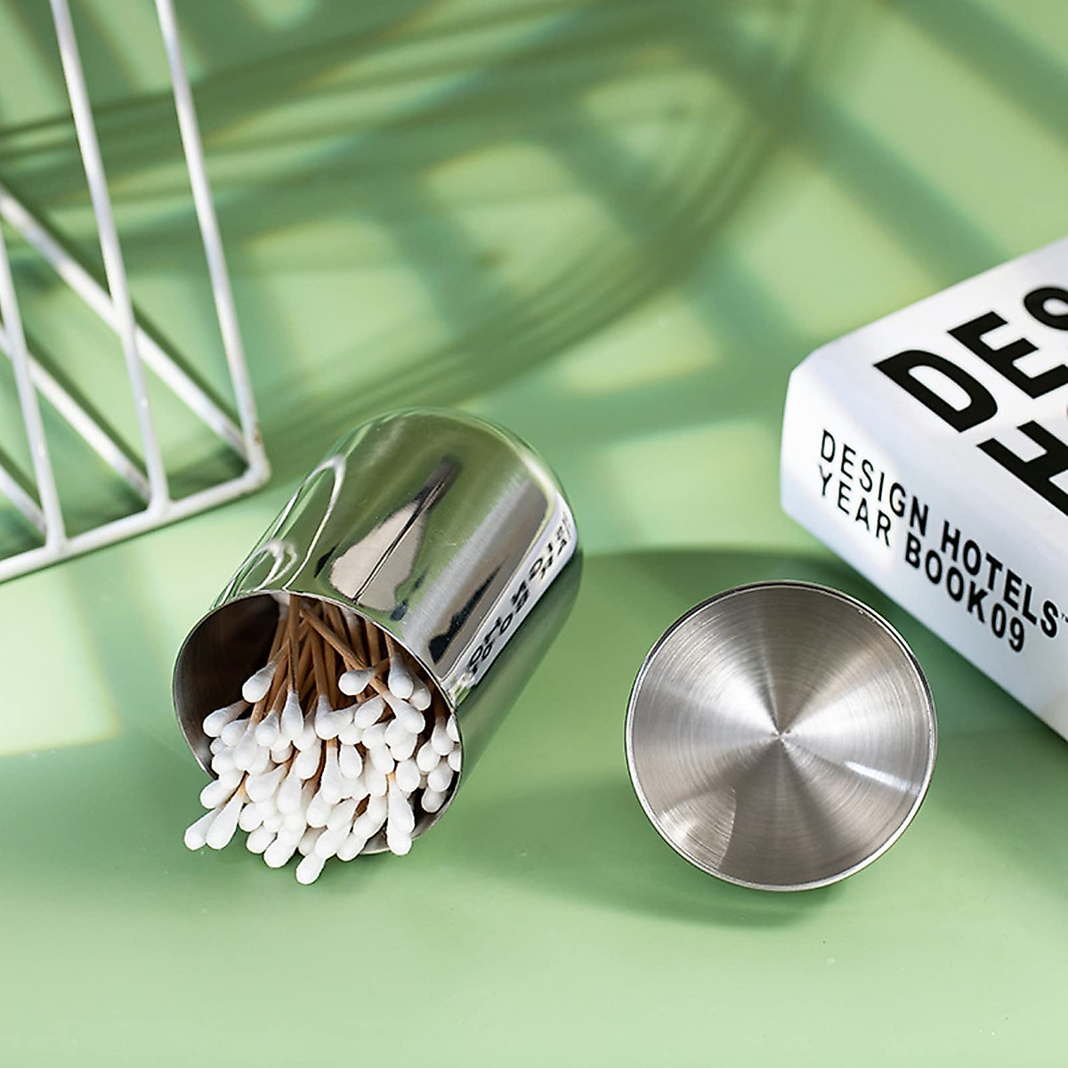Natudeco Cotton Swab Holders 304 Stainless Steel Cotton Ball Canisters Light Luxury Storage Jar Dustproof Water Resistant Toothpick Dispenser with Lid for Home Bathroom