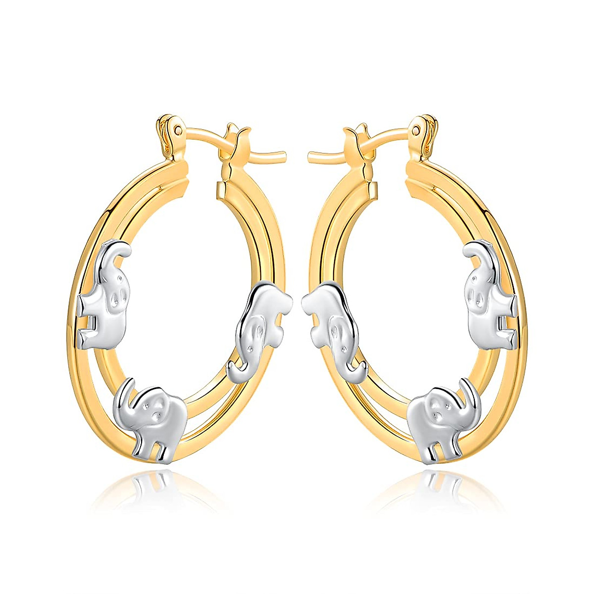 Barzel 18K Gold Plated Elephant Hoop Earrings For Women - Made In Brazil (ER107-2T)