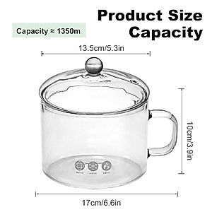 50Oz Cooking Saucepan, Clear Glass Cooking Pot Heat Resistant Stovetop Pot, Multi-Function Stew Pot for Home Kitchen Restaurant