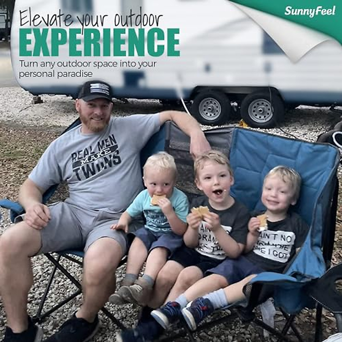 SUNNYFEEL Folding Double Camping Chair, Oversized Loveseat Chair, Heavy Duty Portable/Foldable Lawn Chair with Storage for Outside/Outdoor/Travel/Picnic, Fold Up Camp Chairs for Adults 2 People