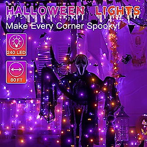 Ollny Halloween Lights Outdoor 240LED 80FT - Orange and Purple String Lights - 8 Modes IP44 Waterproof UL588 Timer Memory Plug in for Party Garden Yard Patio Tree Fence Indoor Halloween Decorations