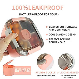 shopwithgreen 52 OZ to Go Salad Container Lunch Container, BPA-Free, 3-Compartment for Salad Toppings and Snacks, Salad Bowl with Dressing Container, Built-in Reusable spoon, Microwave Safe