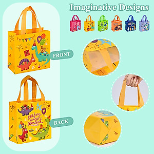 VGOODALL 6PCS Gift Bags with Handles, 8" x 3.5" x 8" Reusable Gift Wrap Bags Large Gift Bags Dinosaur Theme Tote for Kids Birthday Party