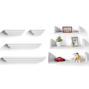 SRIWATANA Rustic Wall Shelves Set of 3 and Wood Floating Shelves Set of 4 Bundle (Contains 2 Items)