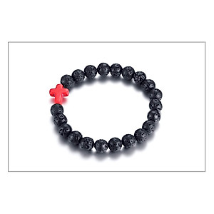 Fashion Month Volcanic Energy Lava Stone Black Red Cross Charm Bracelets for Women Men Yoga Beads Couple Jewelry Stretch
