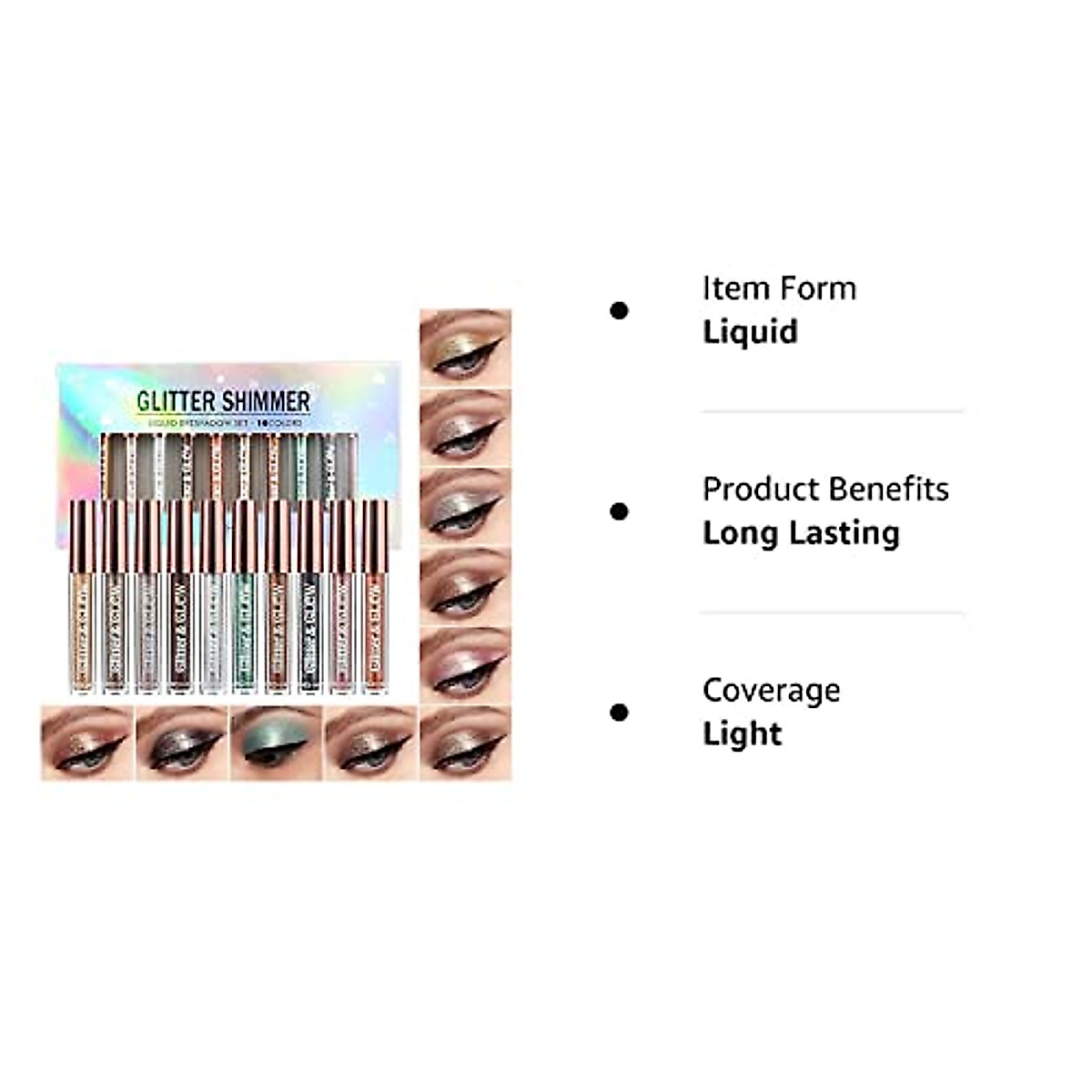 SUMEITANG 10 Colors Liquid Eyeshadow Metallic Glitter Eyeshadow Set Diamond Shimmer Sparkling Smokey Eye Looks Quick-Drying Waterproof Long Lasting for Women Eye Makeup Gift Kits