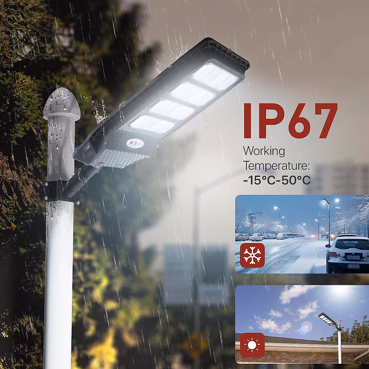 Kifflux Solar Street Lights Outdoor - 800W Solar Street Light Dusk to Dawn, Solar Parking Lot Lights Commercial, IP67 Waterproof Solar Powered LED Flood Security Lights with Motion Sensor for Yard