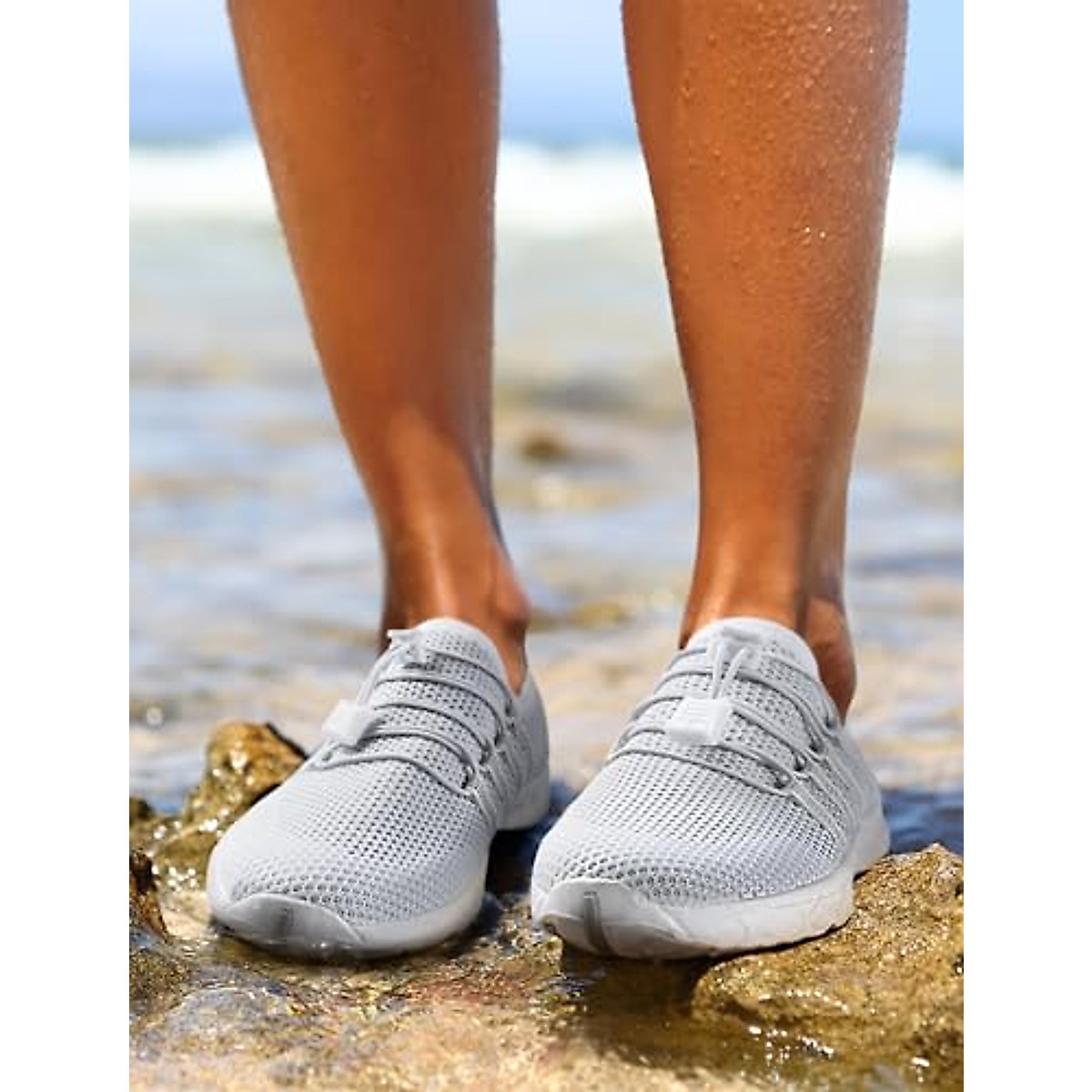 SEEKWAY Mens Womens Water Shoes Quick Dry Aqua Shoes Barefoot for Beach Surf Hiking Pool Water Sports AD051 White