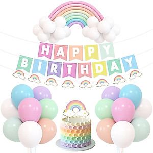 Pastel Rainbow Party Decoration Set Pastel Rainbow Themed Party Kit Happy Birthday Pastel Color Banner Rainbow Bridge Balloons Cake Topper For Pastel Rainbow Girls' Birthday Unicorn Themed Baby Shower
