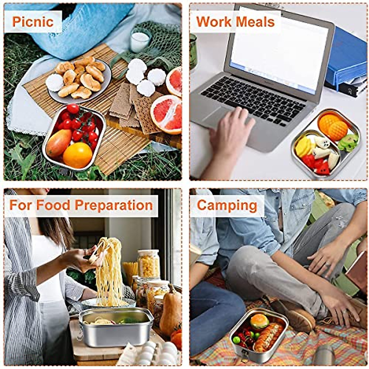 AIYoo 2 Tier Salad Container for Lunch Metal Bento Box 304 Stainless Steel Sandwich Containers Lunch Box With Leakproof Lid and Secure Locks - 1350ML / 46oz for Variety of Foods Snack Container