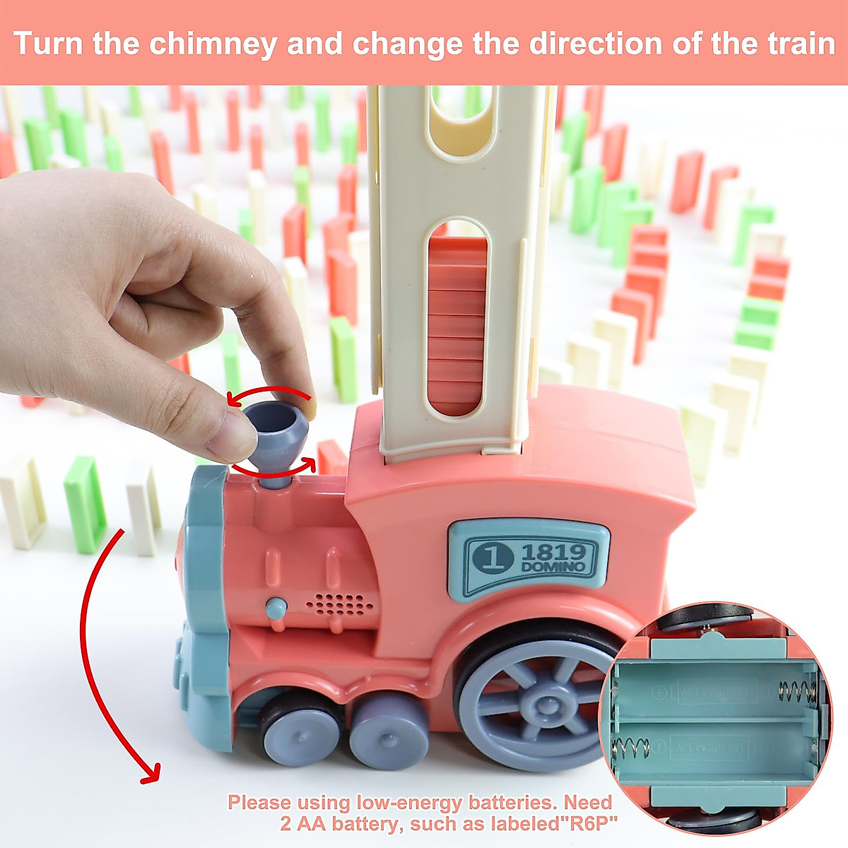 Gooswexmzl Domino Train Toy Set, 200 Pcs Domino Blocks Set, Fun and Colorful Domino Rally Train, Building and Stacking Toy Blocks Domino Set for 3-7 Year Old Boys and Girls