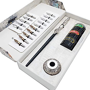 GC QUILL Calligraphy Pen Set, Wooden Dip Pen with 16 Dip Nibs, 3 Ink Bottles and 1 Pen Holder, Calligraphy Set for Beginners - MU-04