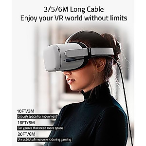 Syntech Link Cable 20 FT Compatible with Quest2/Pro/Pico4 Accessories and PC/Steam VR, High Speed PC Data Transfer, USB 3.0 to USB C Cable for VR Headset and Gaming PC, Black