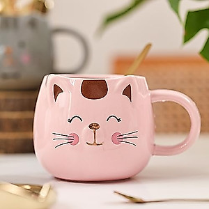 DONGSHANGIFT Cute Cat Mug Set of 4 Crown with Cell Phone Holder Lid for Lovers Ceramic Coffee Cups Women Girls Christmas Birthday Gift 14oz/420ml (4pcs Black White Pink Gray)
