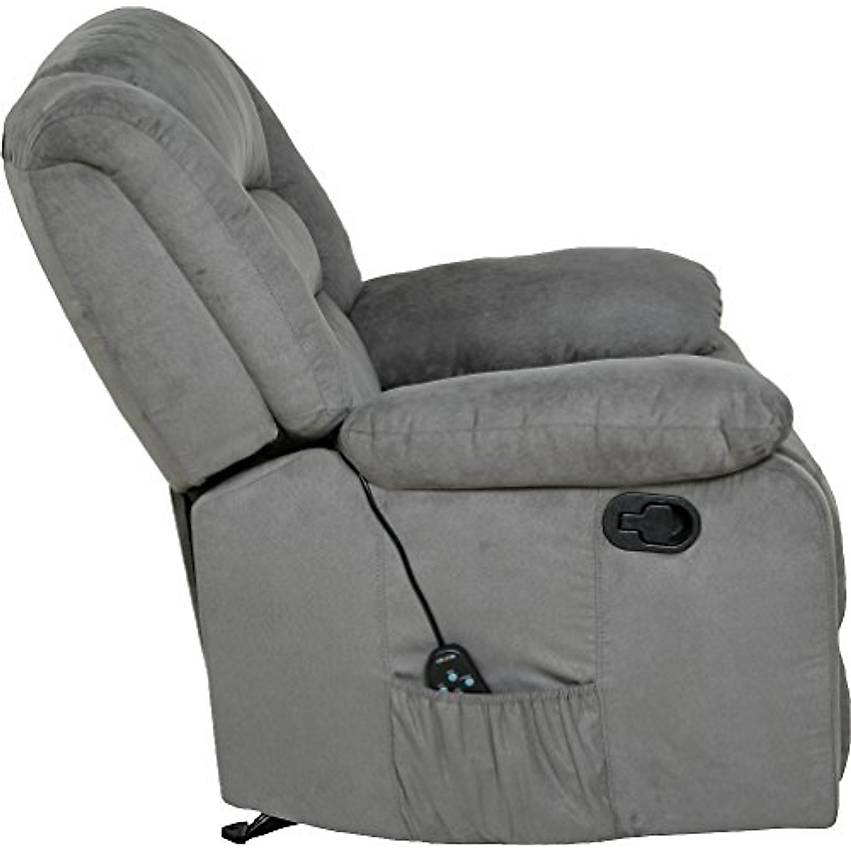 Relaxzen Longstreet Rocker Recliner with Massage, Heat and Dual USB Ports, Microfiber, Gray