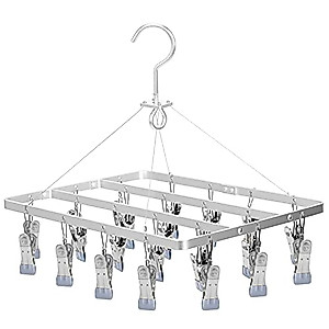 Tinfol Sliver Sock Drying Rack Clips, Aluminum Alloy Clothes Drying Racks with 22 Clips, Durable Laundry Hanger for Baby Clothes, Underwear, Pants, Hat, Gloves