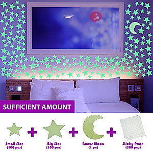 201 Pcs Ultra Glow in The Dark Stars with Bonus Large Moon Stickers Set Luminous Different Sizes Fluorescent Stars Ceiling Decor for Kids Bedroom Birthday Party
