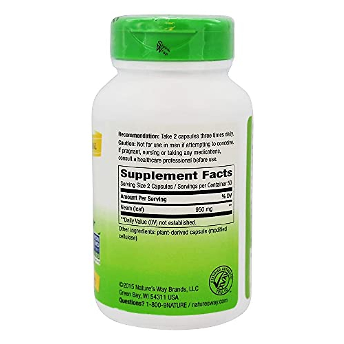 Natures Way Neem Leaf 100 Vegetable capsule, 100 ct