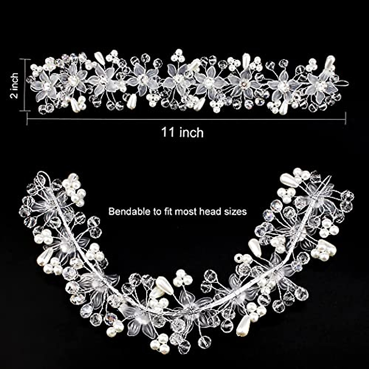 CURASA Flower Girl Headpiece Crystal Pearl Headband for Women Wedding Accessories Silver Flower Girl Headband, Princess Crown for Flower Girls Hair Accessories for Birthday Halloween Tiaras for Women