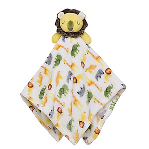 Baby Starters Large 24 inch Plush Snuggle Blanket with Toy Attached, Lion (Jungle Safari Animal Print)