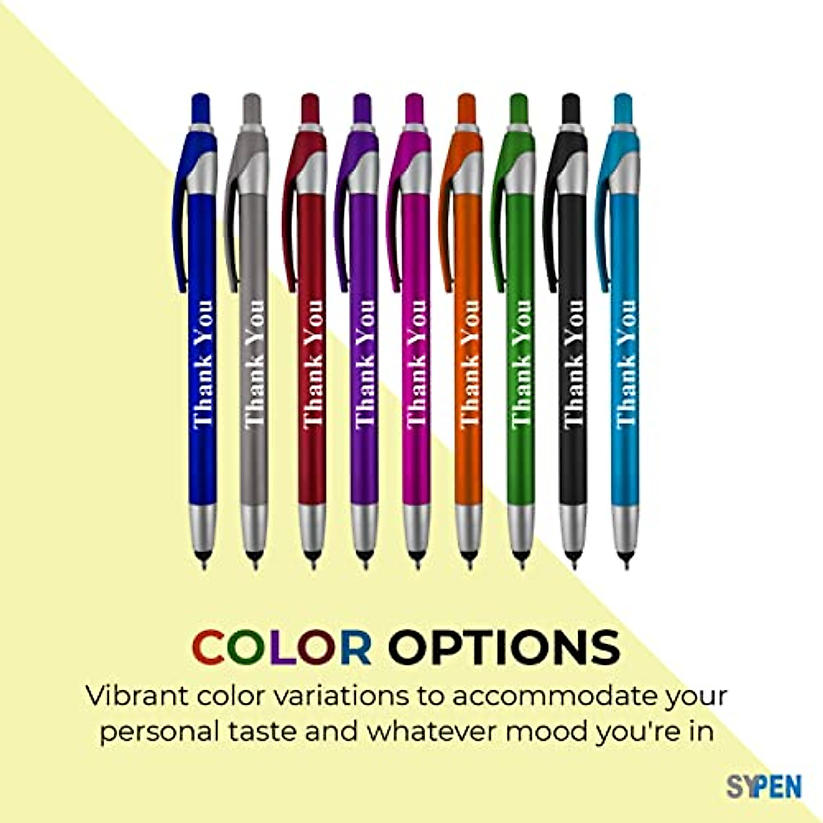 Thank You Greeting Gift Stylus Pens for Touchscreen Devices - 2 in 1 Combo Pen - for Employee Appreciation, Events and Parties, Imprinted "Thank you" on each pen, 100 Pack
