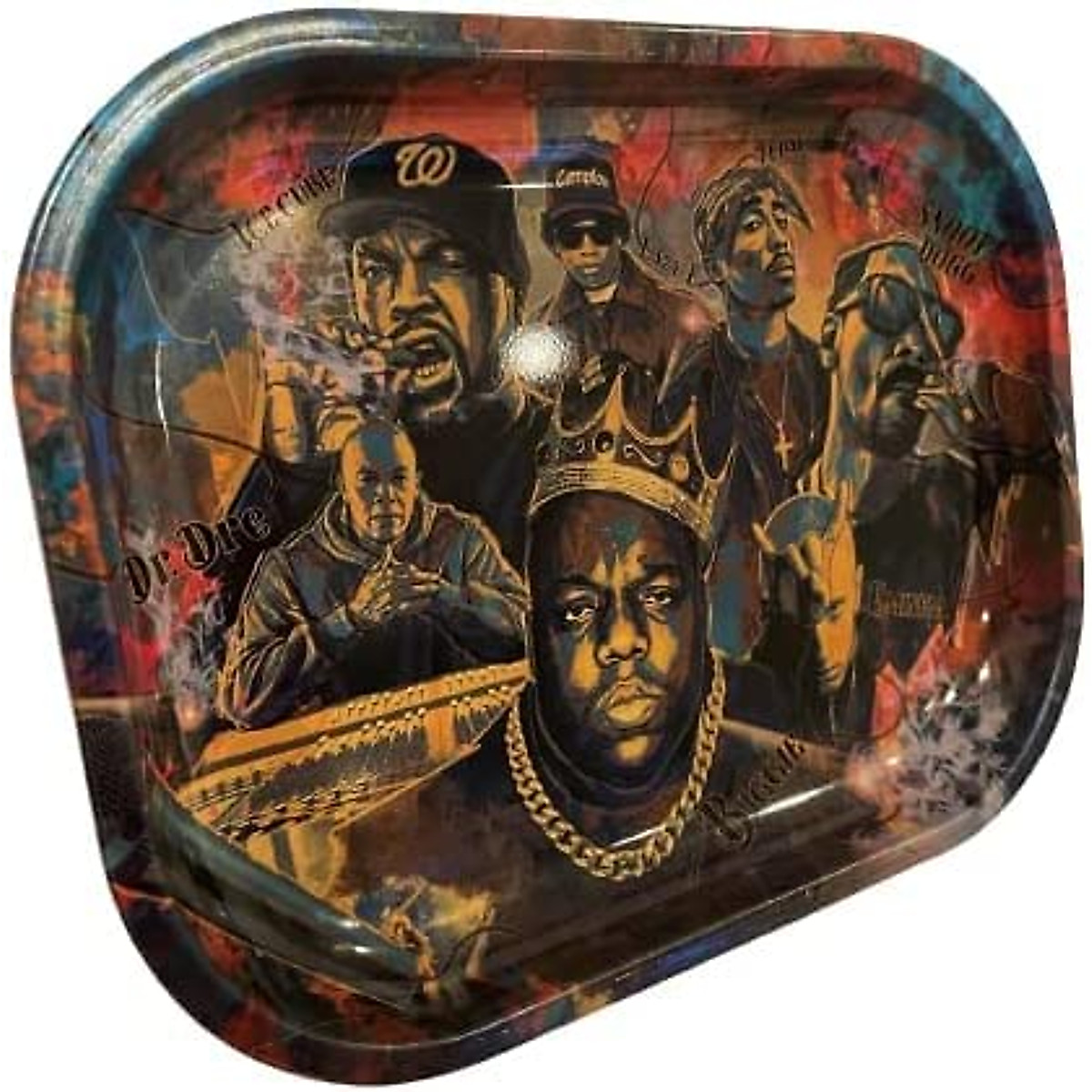 Greatest Rappers Cigarette Metal Rolling Tray 7"x5.5" Perfect Accessory for Rolling Papers and PreRolled Cones