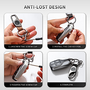 Gkeygo Carabiner Keychain, Key Chains for Car Key with 2 Key Rings and Anti-Lost D-Ring, Multifunctional Keychains for Men and Women – Grey(Brown Leather)