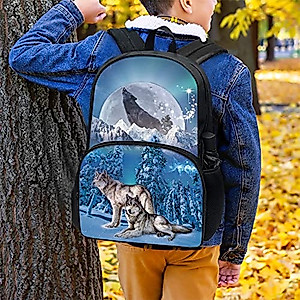 PORCLAY Three Wolf Moon Backpack for School Boys Kids Middle School Elementary Preschool Bookbag Girls Aesthetic School Bag for Boys 8-12 Simple School Supplies Bag