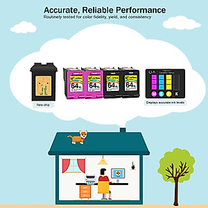 Cartlee Remanufactured Ink Cartridge Replacement for HP 64 XL 64XL for Envy Photo 6252 6255 6258 7120 7155 7158 7164 7800 7855 7858 7864 Inkjet Printers Combo Pack (2 Black, 2 Tri Color)