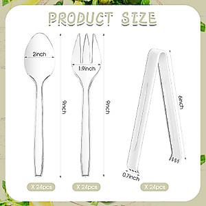 Sabary 72 Pcs Plastic Serving Utensils with 24 Pcs 9" Serving Spoons 24 Pcs 9" Serving Forks 24 Pcs 6" Serving Tongs Heavy Duty Disposable Serving Utensils for Salad Food Buffet Parties Catering