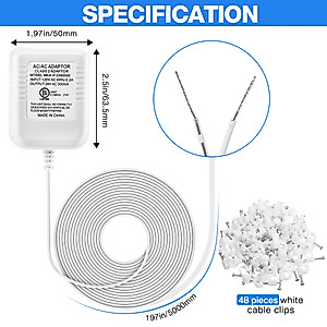 Dreyoo AC 24 Volt Transformer Compatible with Ring Video Doorbell, 197 Inch Long C Wire Adapter with 48PCS Cable Clips Compatible with Ecobee,Sensi, Wyze, Eufy Thermostat