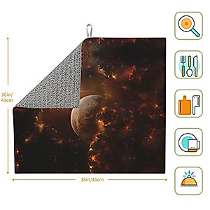 Galaxy Space Planet Printed Drying Mat For Kitchen Ultra Absorbent Microfiber Dishes Drainer Mats Non-Slip Silicone Quick Dry Pad - 18 X 16inch