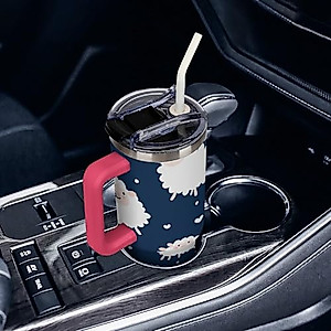 Cute Sheep Pattern 40oz Water Bottle Double Wall Insulated Tumbler with Handle Leakproof Travel Mug Light Rose Red-style