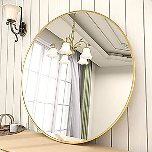 BEAUTYPEAK 24 Inch Round Mirror, Gold Metal Frame Circle Mirror, Wall Mirror for Entryway, Bathroom, Vanity, Living Room, Gold Circle Mirror