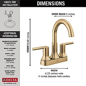 Delta Faucet Trinsic Gold Bathroom Faucet, Bathroom Sink Faucet, Centerset, Diamond Seal Technology, Metal Drain Assembly, Champagne Bronze 2559-CZMPU-DST