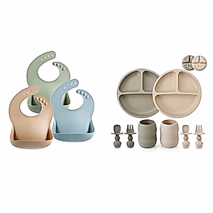 PandaEar Set of 3 Cute Silicone Baby Bibs & Silicone Baby Feeding Set