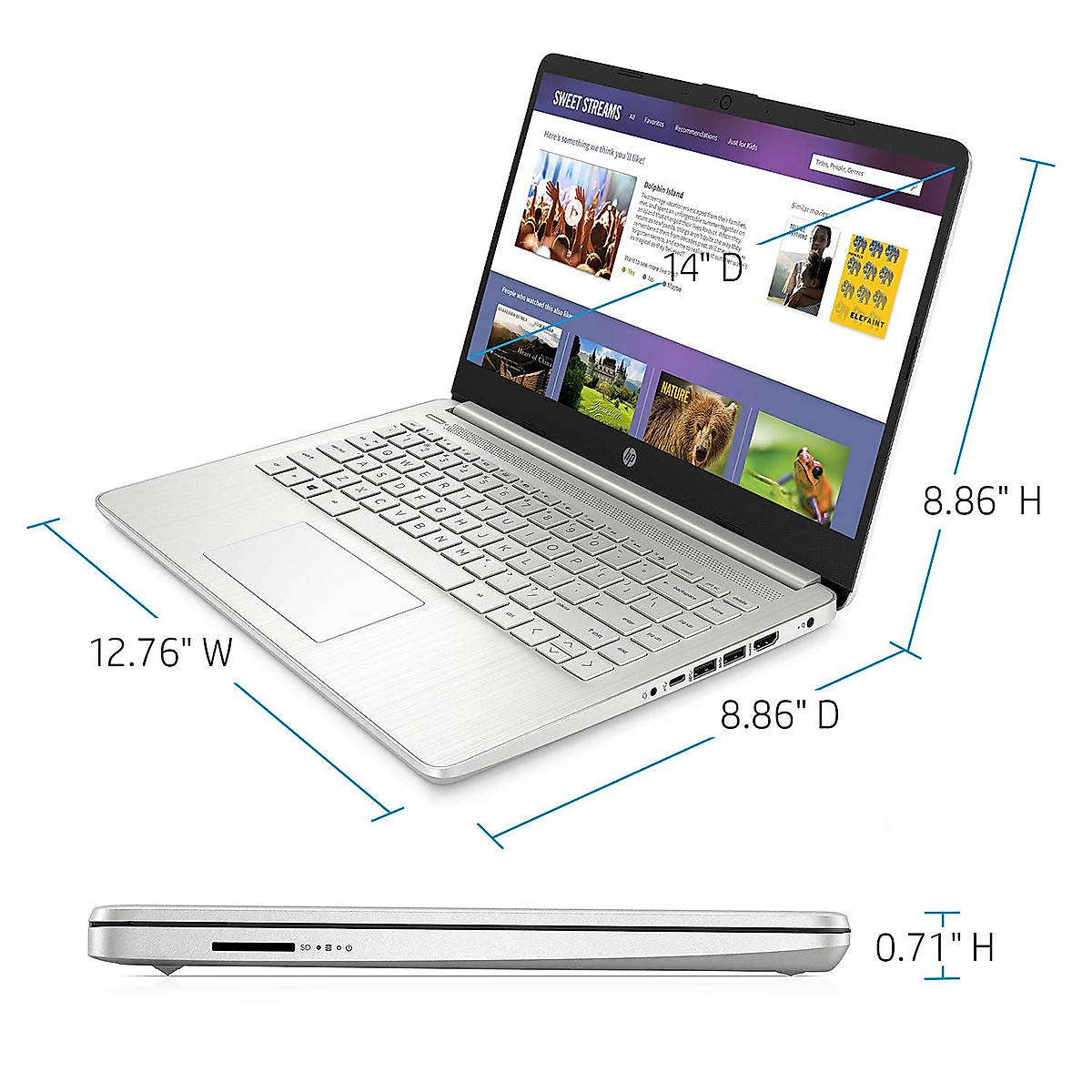 HP Laptop, 14In HD Touchscreen, AMD Athlon Processor, Webcam, HDMI, Wi-fi, Long Battery Life, Online Conferencing, Win 10, Premium, Natural Silver, 8GB RAM 128GB SSD (Renewed)