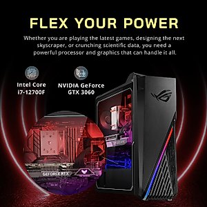 Asus 2022 ROG Gaming Desktop, Intel Core i7-12700F Processor, 32GB DDR4 RAM, 1TB PCIe SSD + 1TB HDD, NVIDIA GeForce RTX 3060 12G DDR6, Win 11 Pro, Black, 32GB Snowbell USB Card