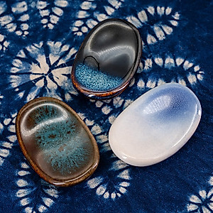 Ceramic Stable Small Spoon Rest 3PCS for Stove Top Heat Resistant Porcelain Coffee Spoon Utensil Holder for Kitchen Counter Dishwasher Safe Kitchen Dining Table Decor and Accessories (Ellipse-No.2)