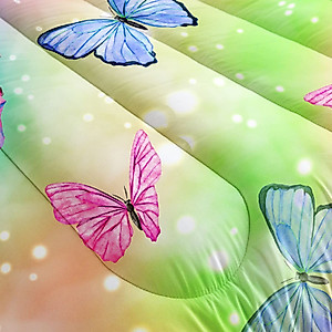 Datura home Bedding Comforter Set Rainbow Watercolor Butterfly Printed Pattern Quilt with 1 and 2 Pillowcases for Girls Bedroom All Season(Butterfly Full) Full 80x90inches