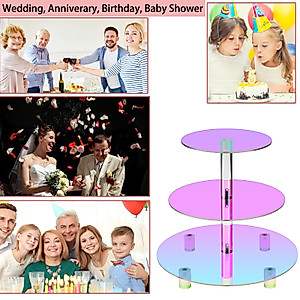 HAOWUJIN Rainbow Acrylic 3 Tier Cupcake Stand for 24 Cupcakes, Cake and Cupcake Tower Combo Display for Baby Shower, Graduation, Weddings, Birthday Parties, Round