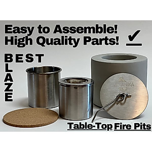 Blaze Tabletop Firepit Small Round Concrete Portable Fire Bowl Fireplace in Light Grey with Cork Mat, Cover Included - Perfect for Outdoor Patio, Indoor Patio, Garden & Lawn Décor, Patio & Room Décor.