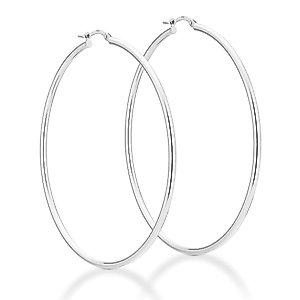 Miabella 925 Sterling Silver 2mm High Polished Round Tube Hoop Earrings for Women 50mm, 60mm Lightweight Earrings Made in Italy (60mm (2 3/8 Inches) wide)