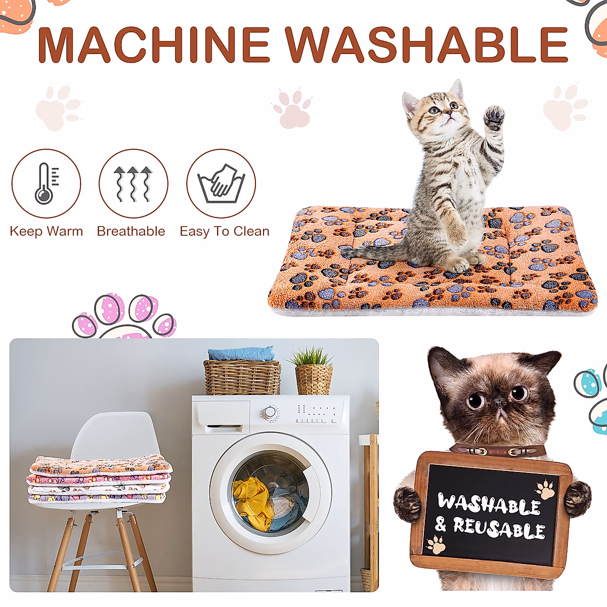 4 Pack Ultra Soft Dog Cat Bed Mat with Cute Prints Reversible Fleece Dog Crate Kennel Pad Cozy Washable Thickened Hamster Guinea Pig Pet Bed Mat for Small Animals(21 x 14 Inches,Vivid Color)