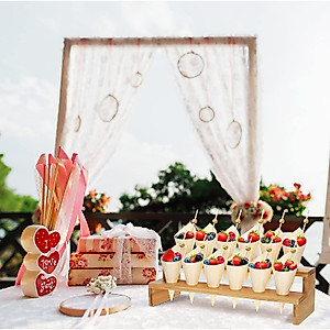 Food Cones 100 Pcs Disposable Wood Cones for Food with 12 Holes Ice Cream Cone Display Stand Charcuterie Cones Holder 100 Fancy Toothpicks for Appetizers Catered Events Buffets Parties (Straight)