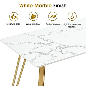 ivinta White Marble Dining Table, Modern Rectangle 55 inch Dining Room Table for 4/6, White Dining Table with Gold Hairpin Legs, Italian Type Simple Tea Table, Kitchen Table (Easy Assembly) (White)