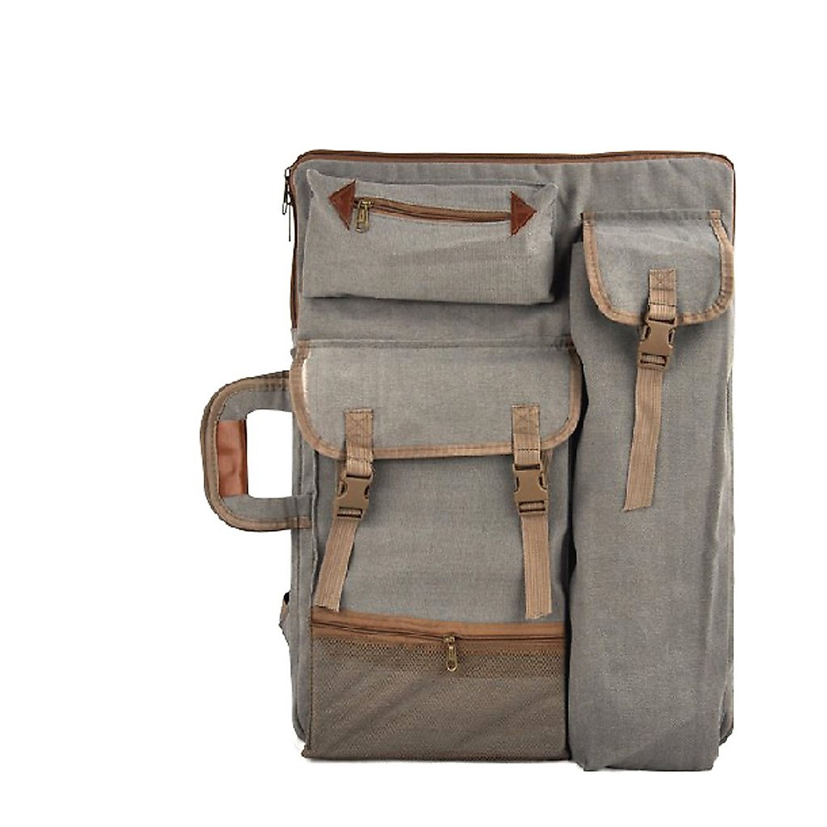 Portable Canvas Sketchpad Zipper Bag Kits Storage Outdoor Painting Drawing Board Pack Case Backpack Travel Artist Portfolio Art Carrying Case School Supplies(Grey)